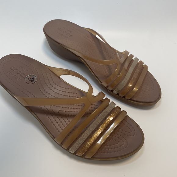 CROCS | Shoes | Crocs Isabella Bronze Gold Mini Wedge Sandals Size ...